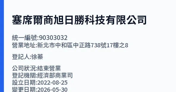 塞席爾商旭日勝科技有限公司的照片-統編 90303032(新北市) 公司登記資料與營業項目詳細圖表
