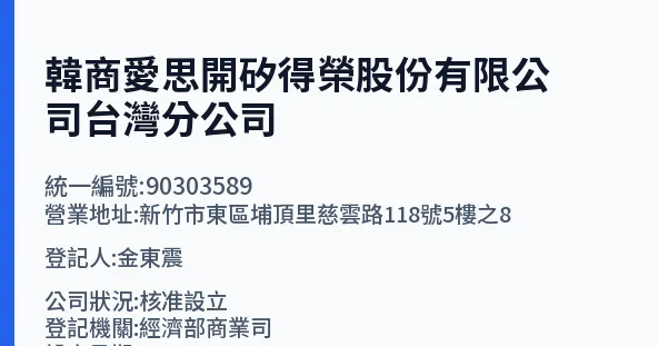 韓商愛思開矽得榮股份有限公司台灣分公司的照片-統編 90303589(新竹市) 公司登記資料與營業項目詳細圖表
