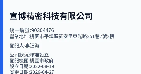 宣博精密科技有限公司的照片-統編 90304476(桃園市) 公司登記資料與營業項目詳細圖表