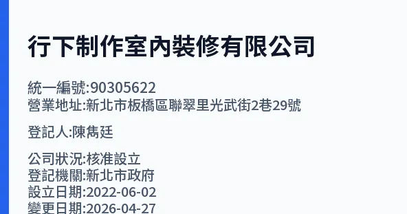 行下制作室內裝修有限公司的照片-統編 90305622(新北市) 公司登記資料與營業項目詳細圖表