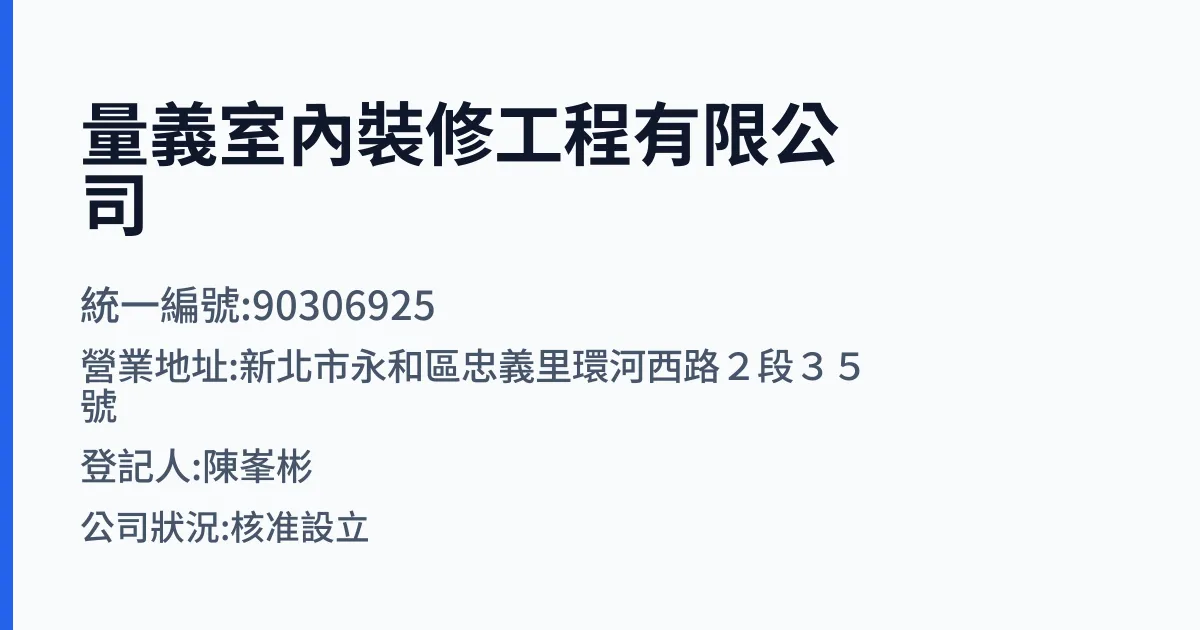 量義室內裝修工程有限公司 - 統編 90306925(新北市) 公司登記資料與營業項目詳細圖表