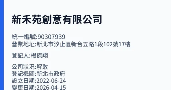 新禾苑創意有限公司的照片-統編 90307939(新北市) 公司登記資料與營業項目詳細圖表