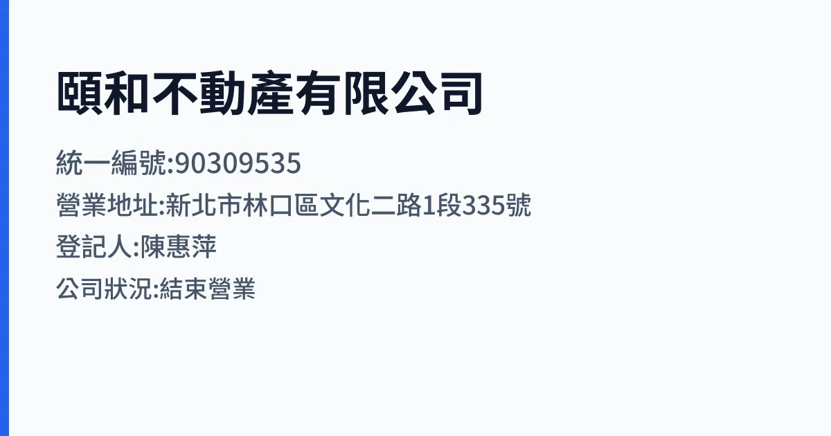 頤和不動產有限公司 - 統編 90309535(新北市) 公司登記資料與營業項目詳細圖表