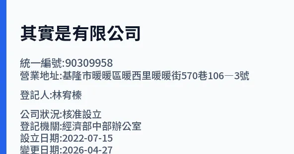 其實是有限公司的照片-統編 90309958(基隆市) 公司登記資料與營業項目詳細圖表