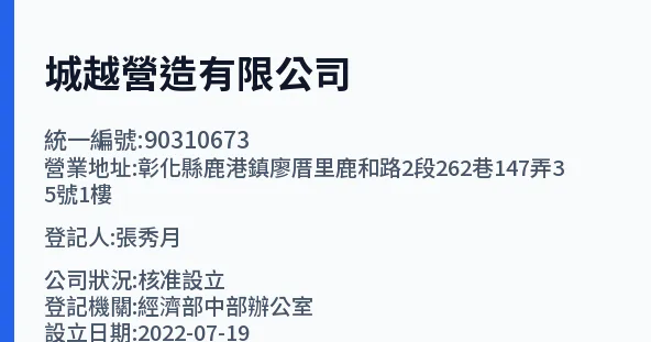 城越營造有限公司的照片-統編 90310673(彰化縣) 公司登記資料與營業項目詳細圖表