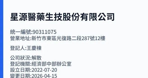 星源醫藥生技股份有限公司的照片-統編 90311075(新竹市) 公司登記資料與營業項目詳細圖表