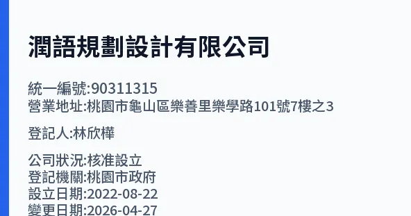潤語規劃設計有限公司的照片-統編 90311315(桃園市) 公司登記資料與營業項目詳細圖表