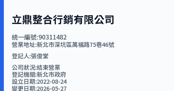 立鼎整合行銷有限公司的照片-統編 90311482(新北市) 公司登記資料與營業項目詳細圖表