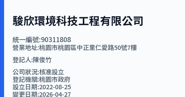 駿欣環境科技工程有限公司的照片-統編 90311808(桃園市) 公司登記資料與營業項目詳細圖表