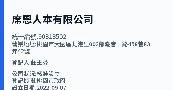 席恩人本有限公司的照片-統編 90313502(桃園市) 公司登記資料與營業項目詳細圖表