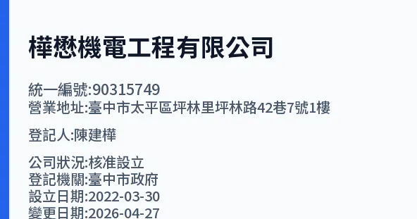 樺懋機電工程有限公司的照片-統編 90315749(臺中市) 公司登記資料與營業項目詳細圖表