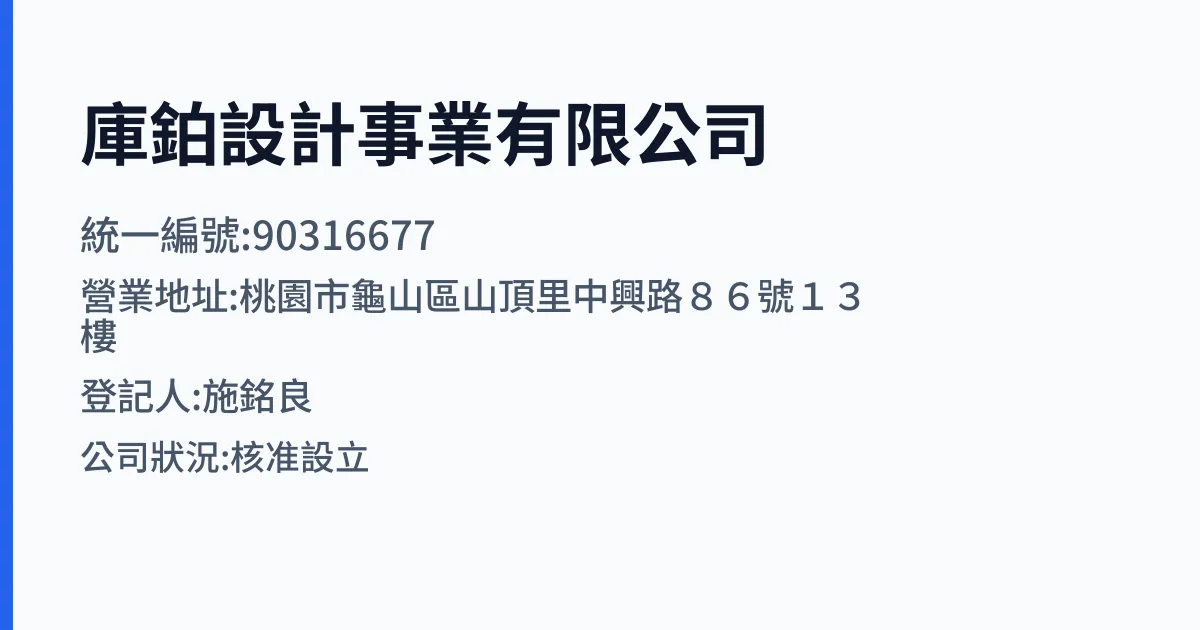 庫鉑設計事業有限公司 - 統編 90316677（桃園市） 公司登記資料與營業項目詳細圖表