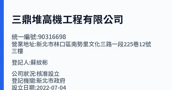 三鼎堆高機工程有限公司的照片-統編 90316698(新北市) 公司登記資料與營業項目詳細圖表