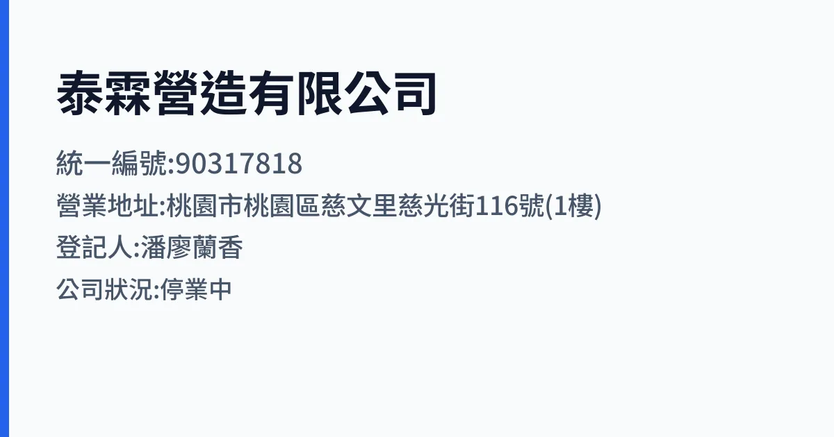 泰霖營造有限公司 - 統編 90317818(桃園市) 公司登記資料與營業項目詳細圖表