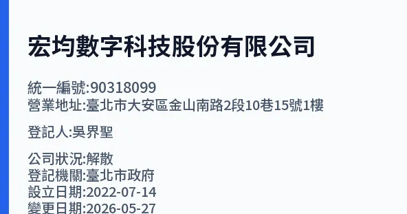 宏均數字科技股份有限公司的照片-統編 90318099(臺北市) 公司登記資料與營業項目詳細圖表