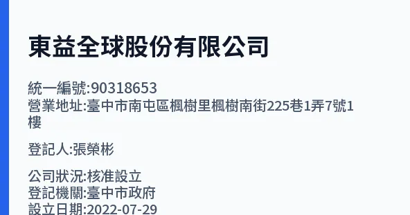東益全球股份有限公司的照片-統編 90318653(臺中市) 公司登記資料與營業項目詳細圖表