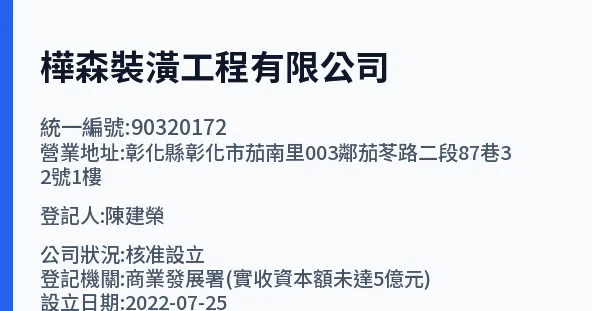 樺森裝潢工程有限公司的照片-統編 90320172(彰化縣) 公司登記資料與營業項目詳細圖表