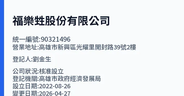 福樂甡股份有限公司的照片-統編 90321496(高雄市) 公司登記資料與營業項目詳細圖表