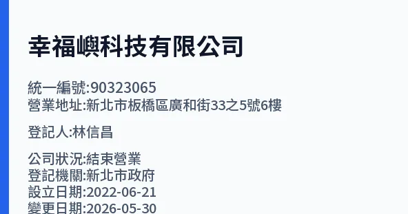幸福嶼科技有限公司的照片-統編 90323065(新北市) 公司登記資料與營業項目詳細圖表