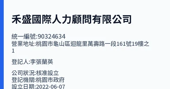 禾盛國際人力顧問有限公司的照片-統編 90324634(桃園市) 公司登記資料與營業項目詳細圖表