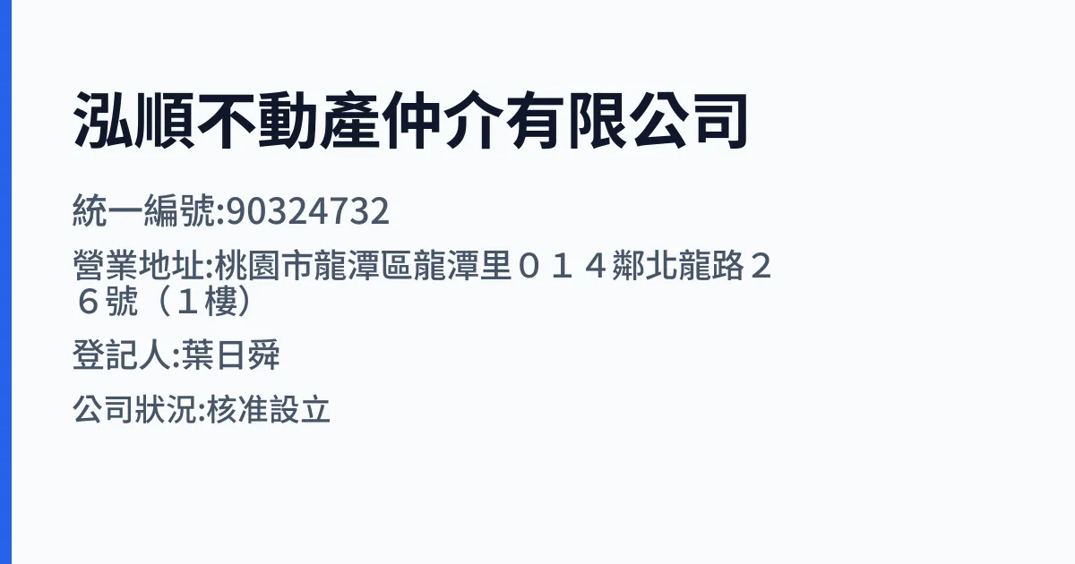 泓順不動產仲介有限公司 - 統編 90324732(桃園市) 公司登記資料與營業項目詳細圖表