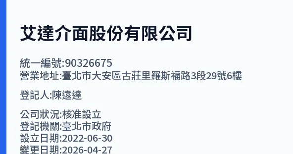 艾達介面股份有限公司的照片-統編 90326675(臺北市) 公司登記資料與營業項目詳細圖表
