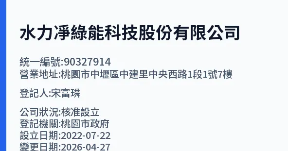 水力凈綠能科技股份有限公司的照片-統編 90327914(桃園市) 公司登記資料與營業項目詳細圖表