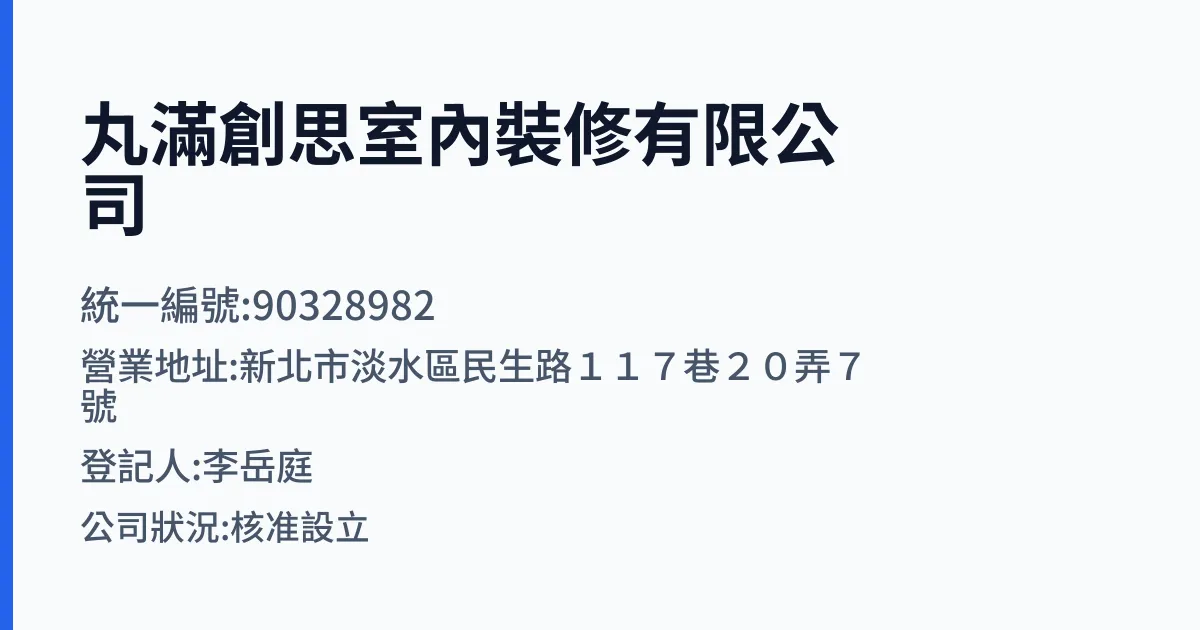 丸滿創思室內裝修有限公司 - 統編 90328982(新北市) 公司登記資料與營業項目詳細圖表