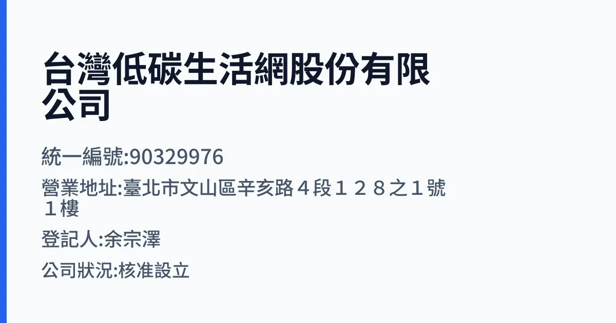 台灣低碳生活網股份有限公司 - 統編 90329976(臺北市) 公司登記資料與營業項目詳細圖表