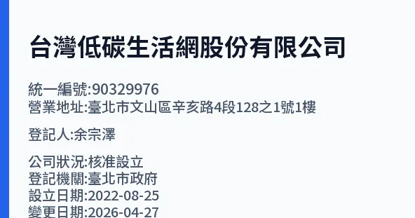 台灣低碳生活網股份有限公司的照片-統編 90329976(臺北市) 公司登記資料與營業項目詳細圖表