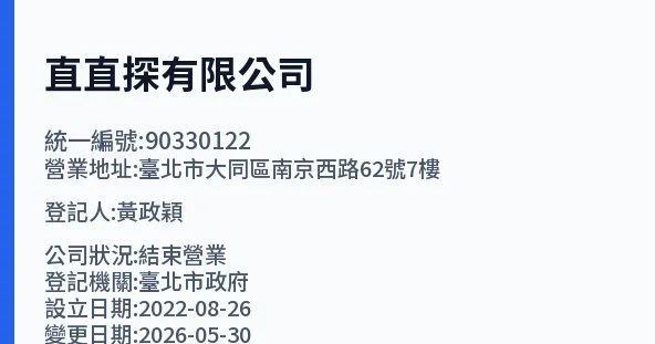 直直探有限公司的照片-統編 90330122(臺北市) 公司登記資料與營業項目詳細圖表
