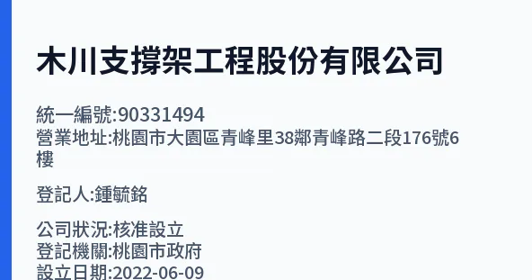 木川支撐架工程股份有限公司的照片-統編 90331494(桃園市) 公司登記資料與營業項目詳細圖表