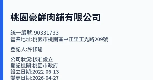 桃園豪鮮肉舖有限公司的照片-統編 90331733(桃園市) 公司登記資料與營業項目詳細圖表