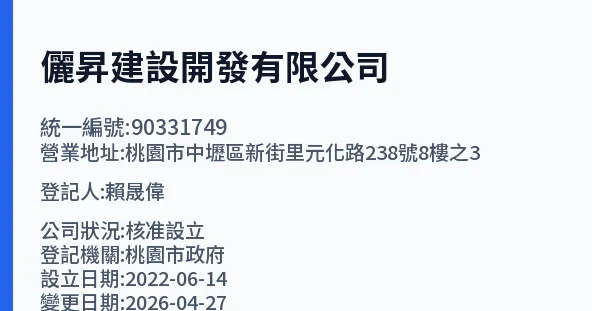 儷昇建設開發有限公司的照片-統編 90331749(桃園市) 公司登記資料與營業項目詳細圖表