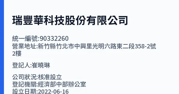 瑞豐華科技股份有限公司的照片-統編 90332260(新竹縣) 公司登記資料與營業項目詳細圖表