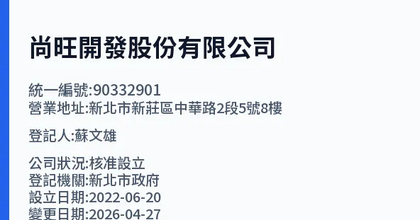 尚旺開發股份有限公司的照片-統編 90332901(新北市) 公司登記資料與營業項目詳細圖表