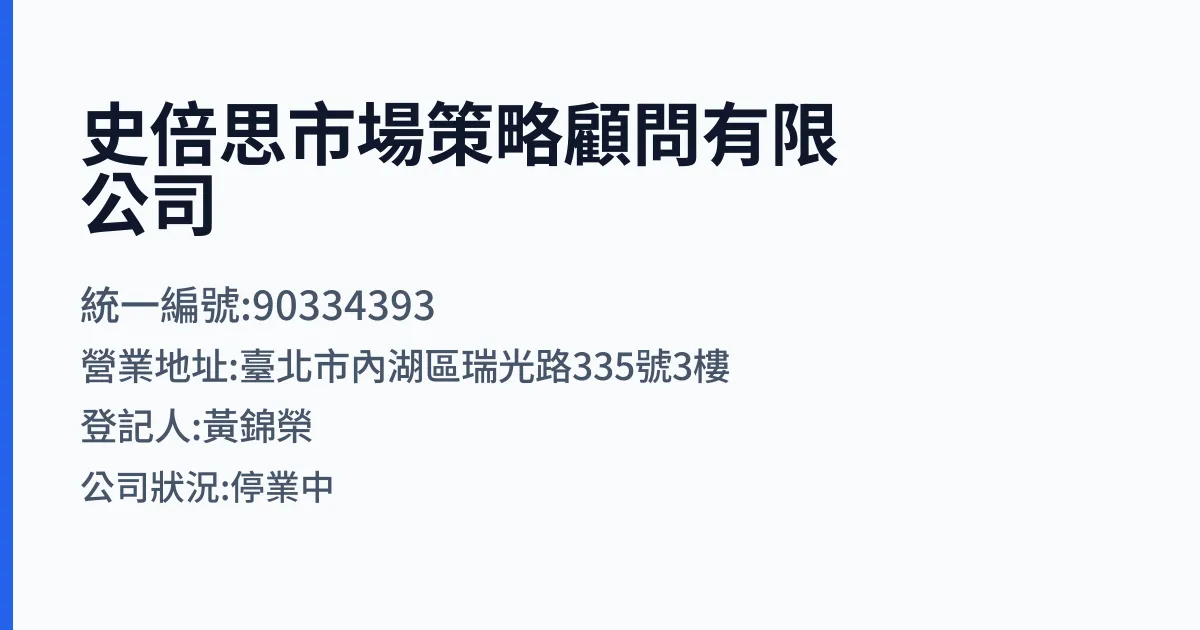 史倍思市場策略顧問有限公司 - 統編 90334393（臺北市） 公司登記資料與營業項目詳細圖表