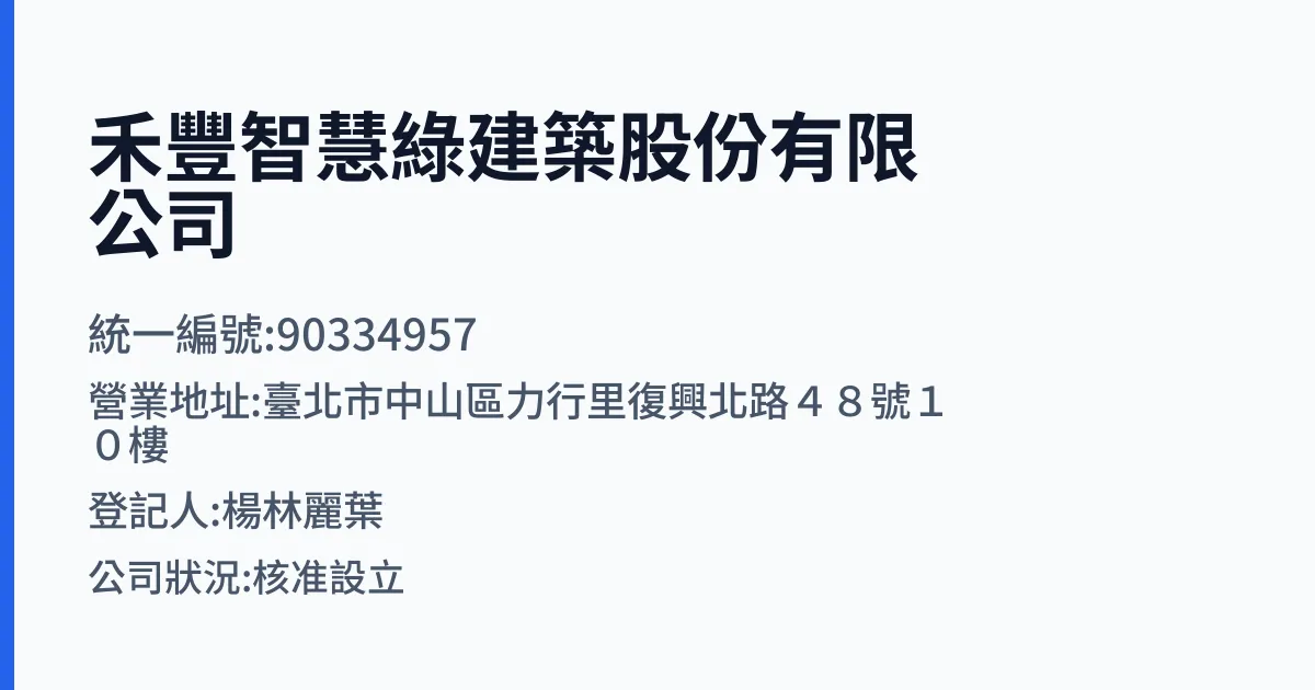 禾豐智慧綠建築股份有限公司 - 統編 90334957(臺北市) 公司登記資料與營業項目詳細圖表