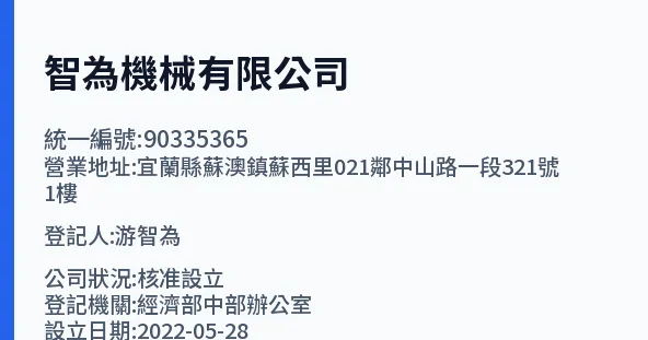 智為機械有限公司的照片-統編 90335365(宜蘭縣) 公司登記資料與營業項目詳細圖表