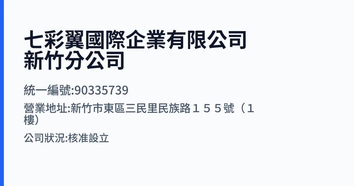 七彩翼國際企業有限公司新竹分公司 - 統編 90335739(新竹市) 公司登記資料與營業項目詳細圖表