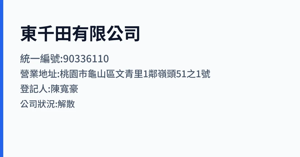 東千田有限公司 - 統編 90336110(桃園市) 公司登記資料與營業項目詳細圖表