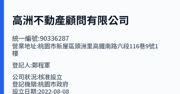 高洲不動產顧問有限公司的照片-統編 90336287(桃園市) 公司登記資料與營業項目詳細圖表