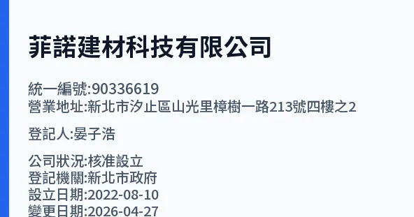 菲諾建材科技有限公司的照片-統編 90336619(新北市) 公司登記資料與營業項目詳細圖表
