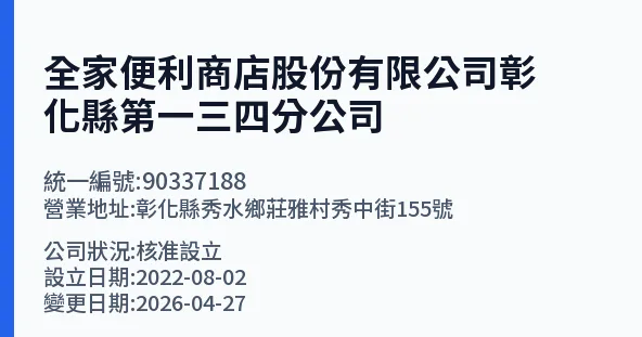全家便利商店股份有限公司彰化縣第一三四分公司的照片-統編 90337188(彰化縣) 公司登記資料與營業項目詳細圖表