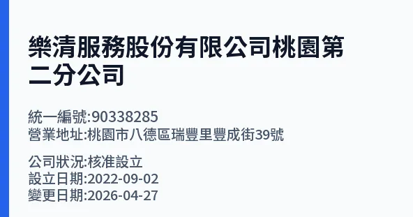 樂清服務股份有限公司桃園第二分公司的照片-統編 90338285(桃園市) 公司登記資料與營業項目詳細圖表