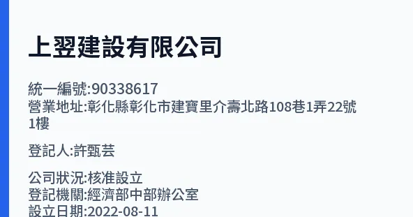 上翌建設有限公司的照片-統編 90338617(彰化縣) 公司登記資料與營業項目詳細圖表