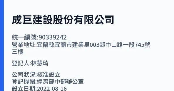 成巨建設股份有限公司的照片-統編 90339242(宜蘭縣) 公司登記資料與營業項目詳細圖表