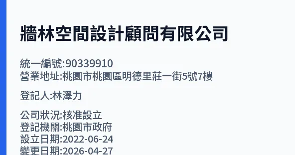 牆林空間設計顧問有限公司的照片-統編 90339910(桃園市) 公司登記資料與營業項目詳細圖表