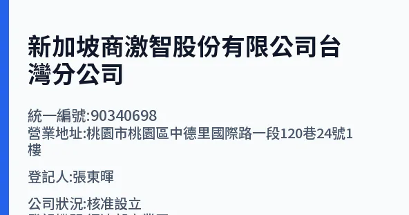 新加坡商激智股份有限公司台灣分公司的照片-統編 90340698(桃園市) 公司登記資料與營業項目詳細圖表