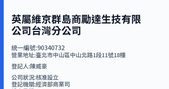 英屬維京群島商勵達生技有限公司台灣分公司的照片-統編 90340732(臺北市) 公司登記資料與營業項目詳細圖表